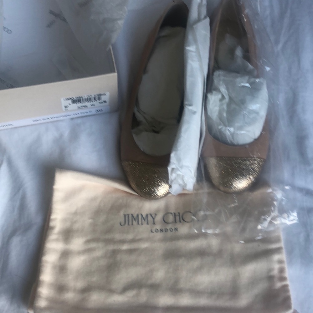 Jimmy Choo Powder Pink Glitter Toe Flats - Gem